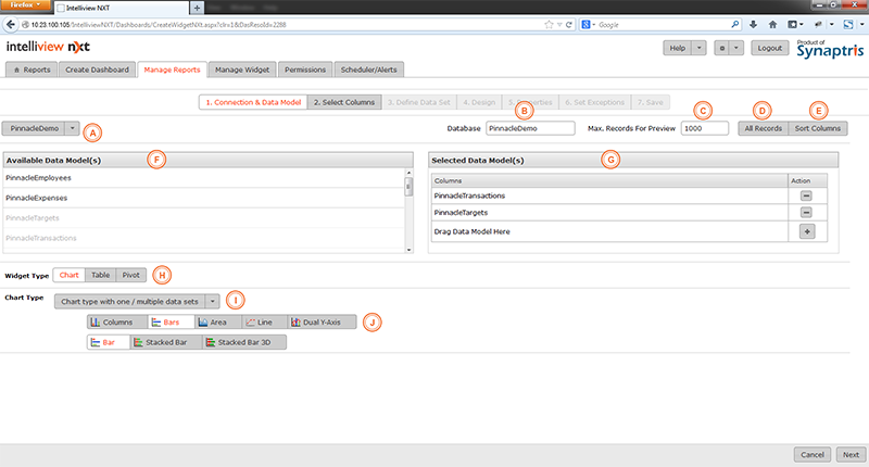 Creating Chart Widget With Onemultiple Data Sets Connection And Data Model Page