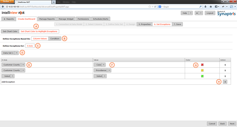 Creating Chart Widget with Single/Multiple data sets - Set Exceptions page