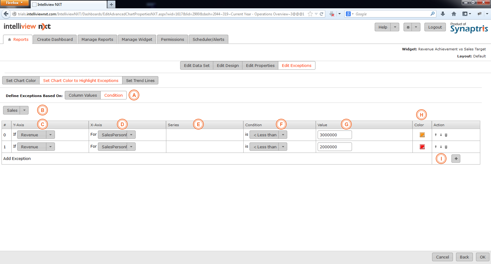 Edit Exception of Chart