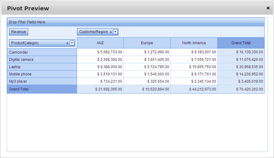 Pivot Table Widget Preview