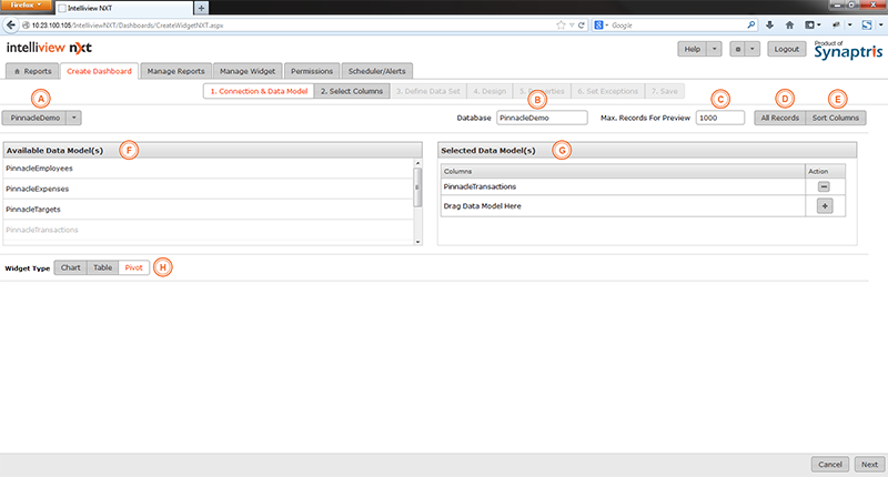 Create Pivot Widget Connections And Data Model Page