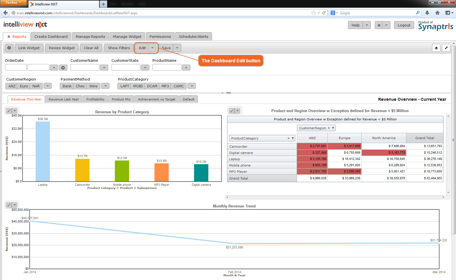 Edit Dashboard Options