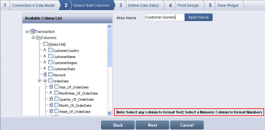 Pivot Select Edit Columns