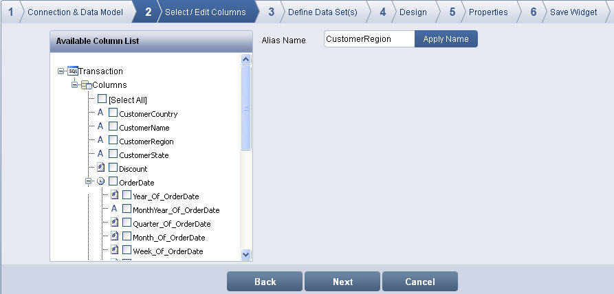 Chart Select Edit Columns